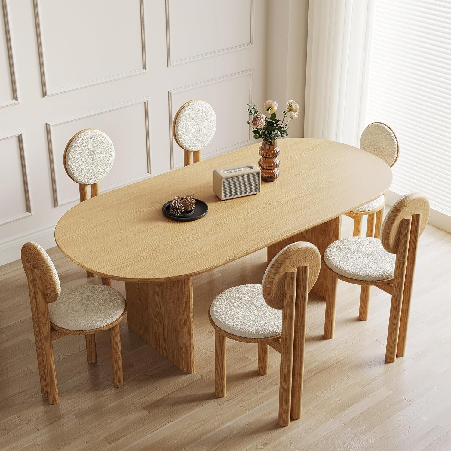 71" Oval Dining Table for 6, Wooden Dining Room Table with Dual ...