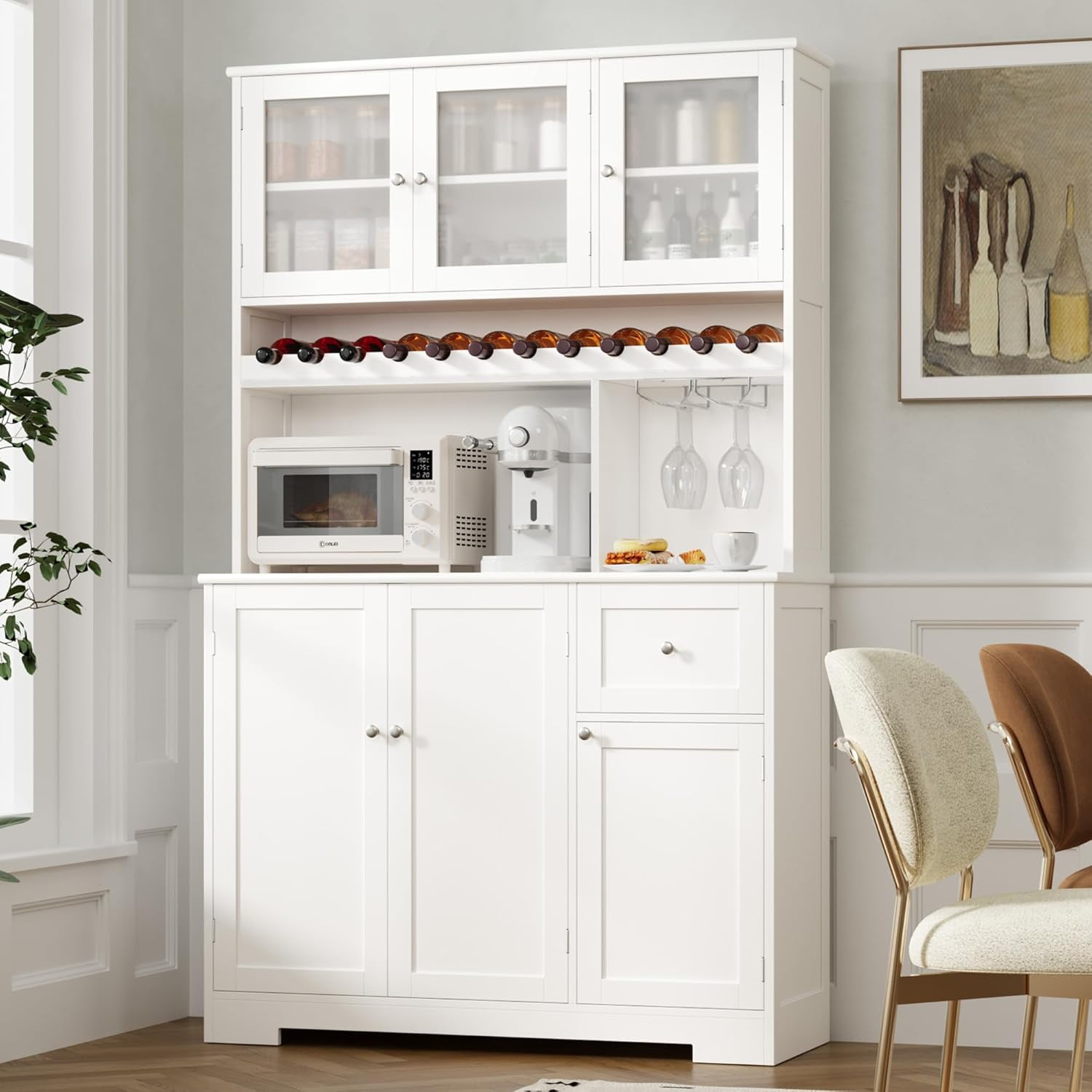71" Kitchen Pantry Storage Cabinet with Wine Rack, Large Pantry Cabinet ...