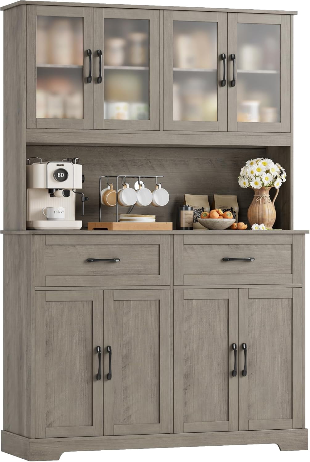 71" Pantry Cabinet, Kitchen Hutch with Microwave Stand, Buffet Cabinet ...