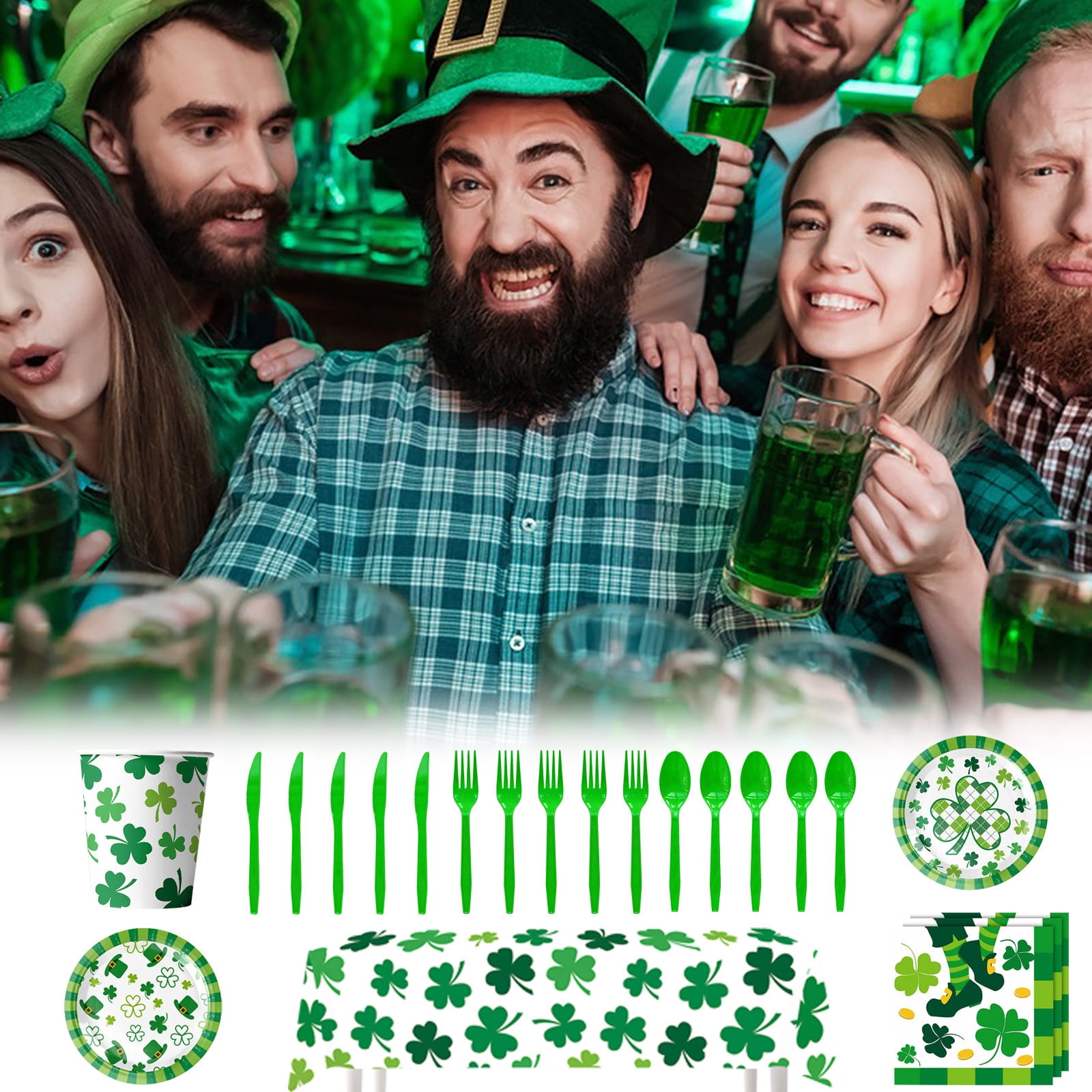 71 Pcs St. Patrick’s Day Tableware Set Lucky Green Shamrock Plates ...