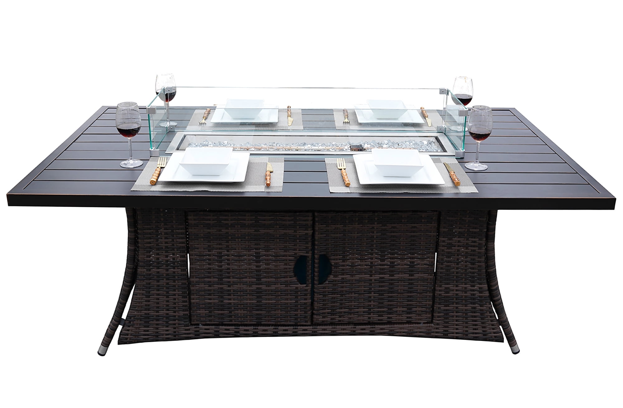 "Mesa 71"" Rectangular Propane Gas Fire Pit Table with Wind Protection ...