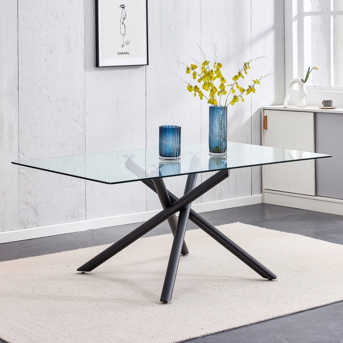 71" Rectangular Glass Dining Table, 0.39" Tempered Glass Table Top ...