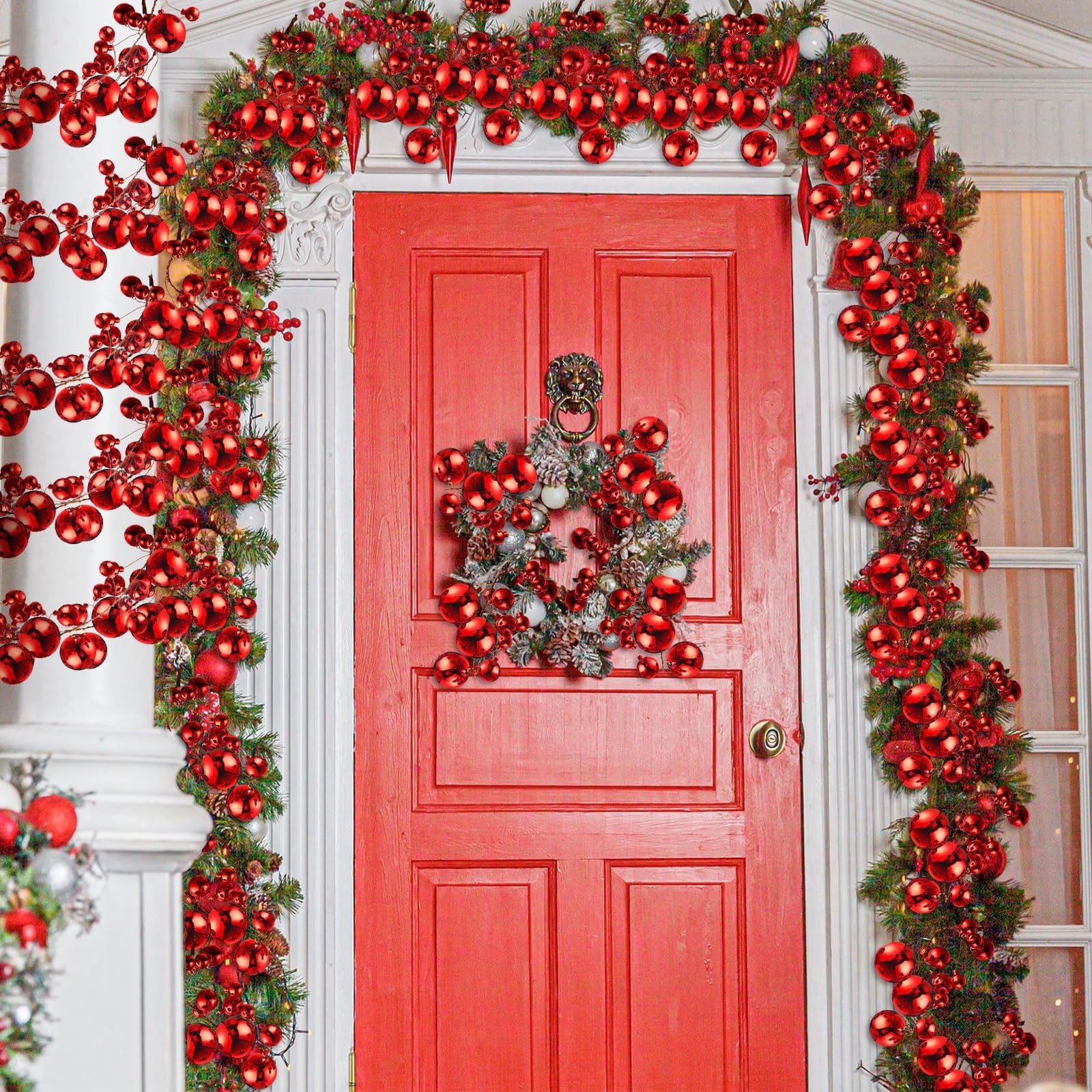 71" Red Christmas Balls Garland, 1 Pcs Shatterproof Plastic Christmas ...