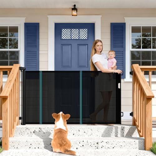 71'' Retractable Gates Extra Wide for Stairs, 42" Tall Black Mesh Pet ...