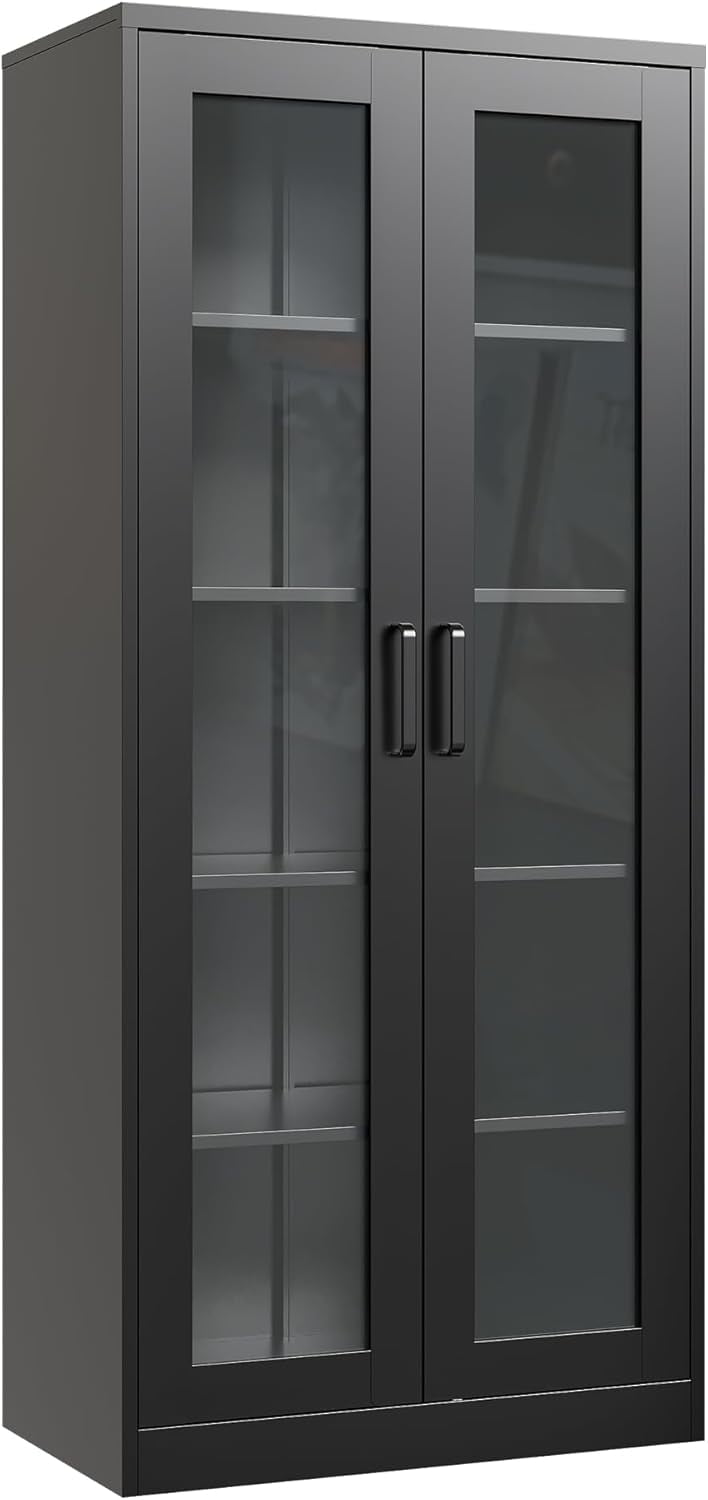 71" Storage Cabinet, Display Cabinet with 4 Adjustable Shelves ...