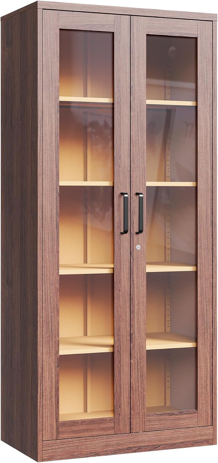 71" Storage Cabinet, Display Cabinet with 4 Adjustable Shelves ...