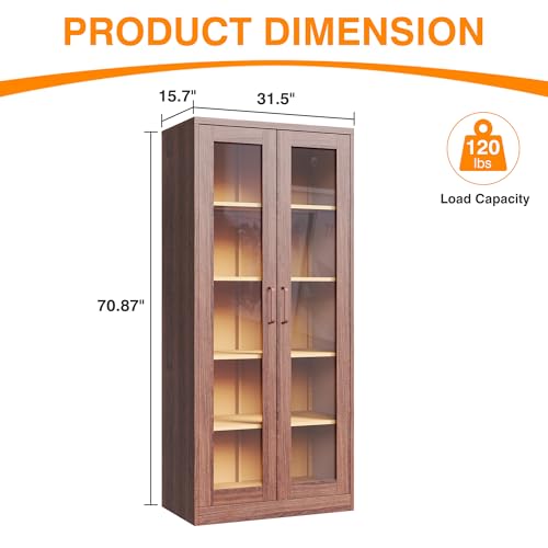71" Storage Cabinet, Display Cabinet with 4 Adjustable Shelves ...
