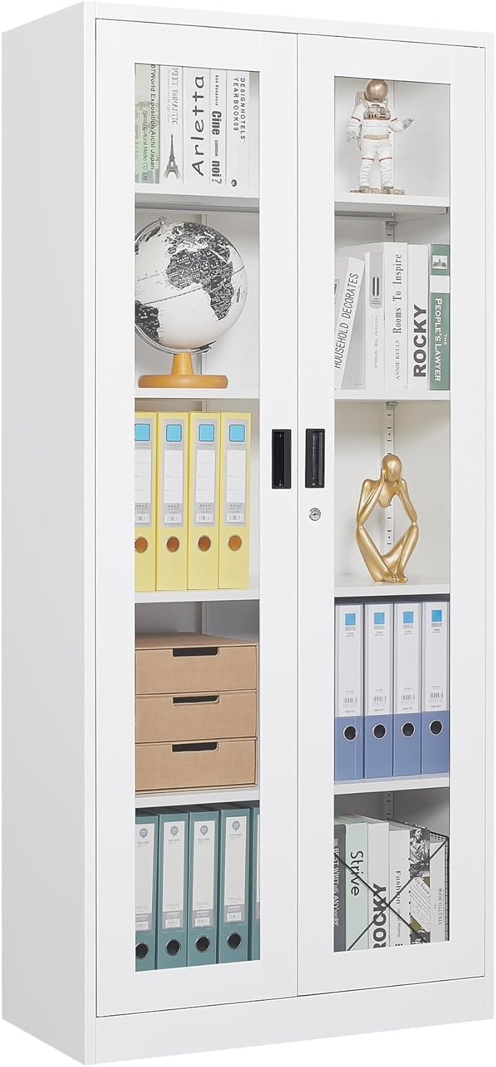 71" Storage Cabinet, Display Cabinet with 4 Adjustable Shelves ...