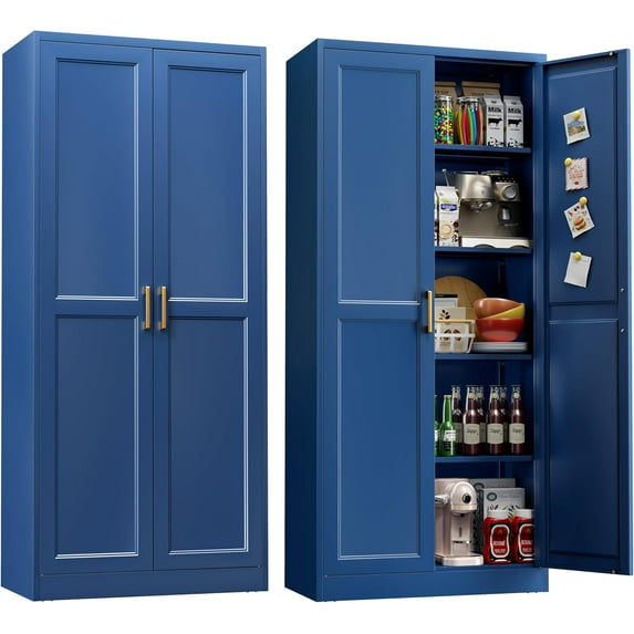 71" Storage Cabinet, Metal Pantry Cabinet, Kitchen Pantry Storage Cabinets with Doors and 4 ...