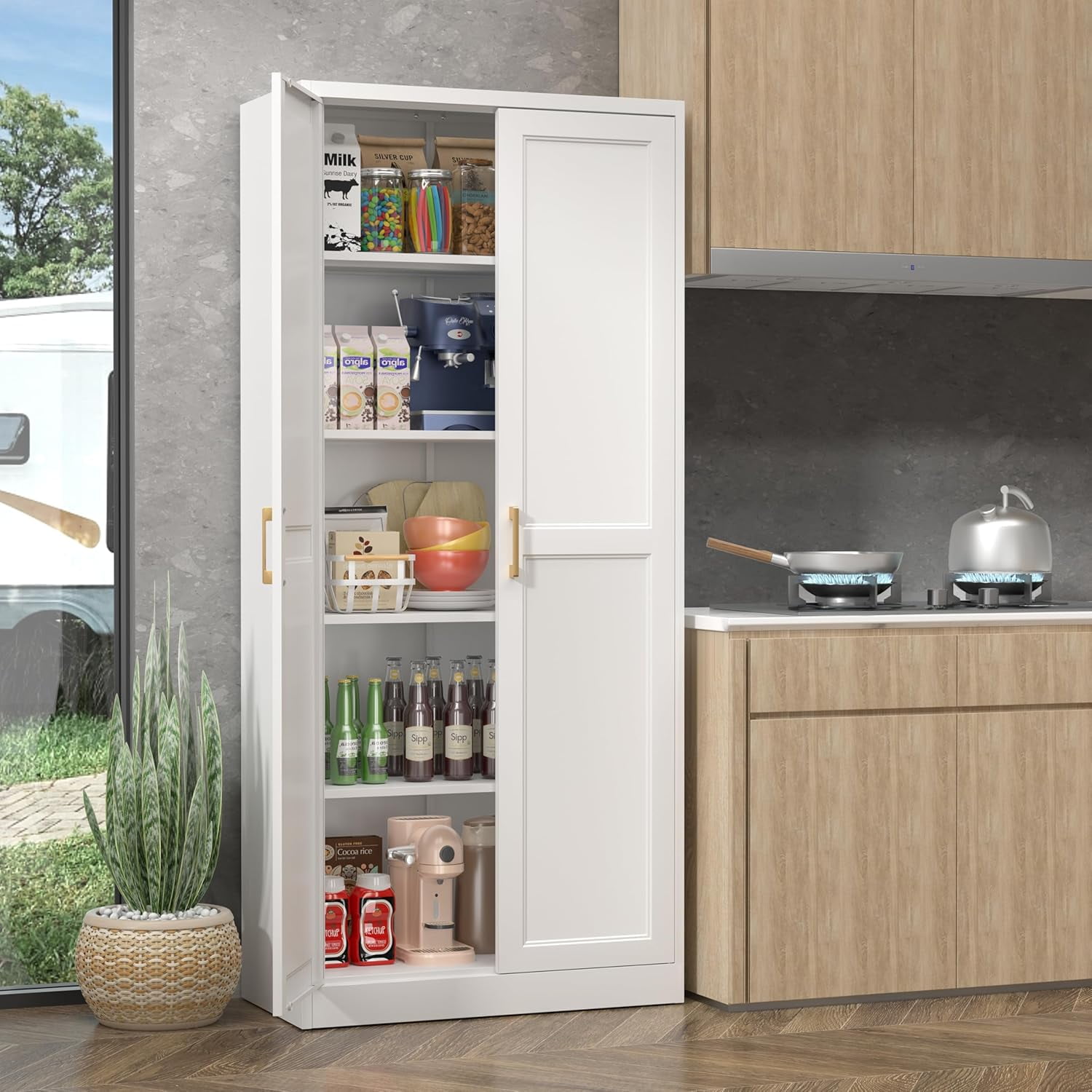 71" Storage Cabinet, Metal Pantry Cabinet, Kitchen Pantry Storage ...