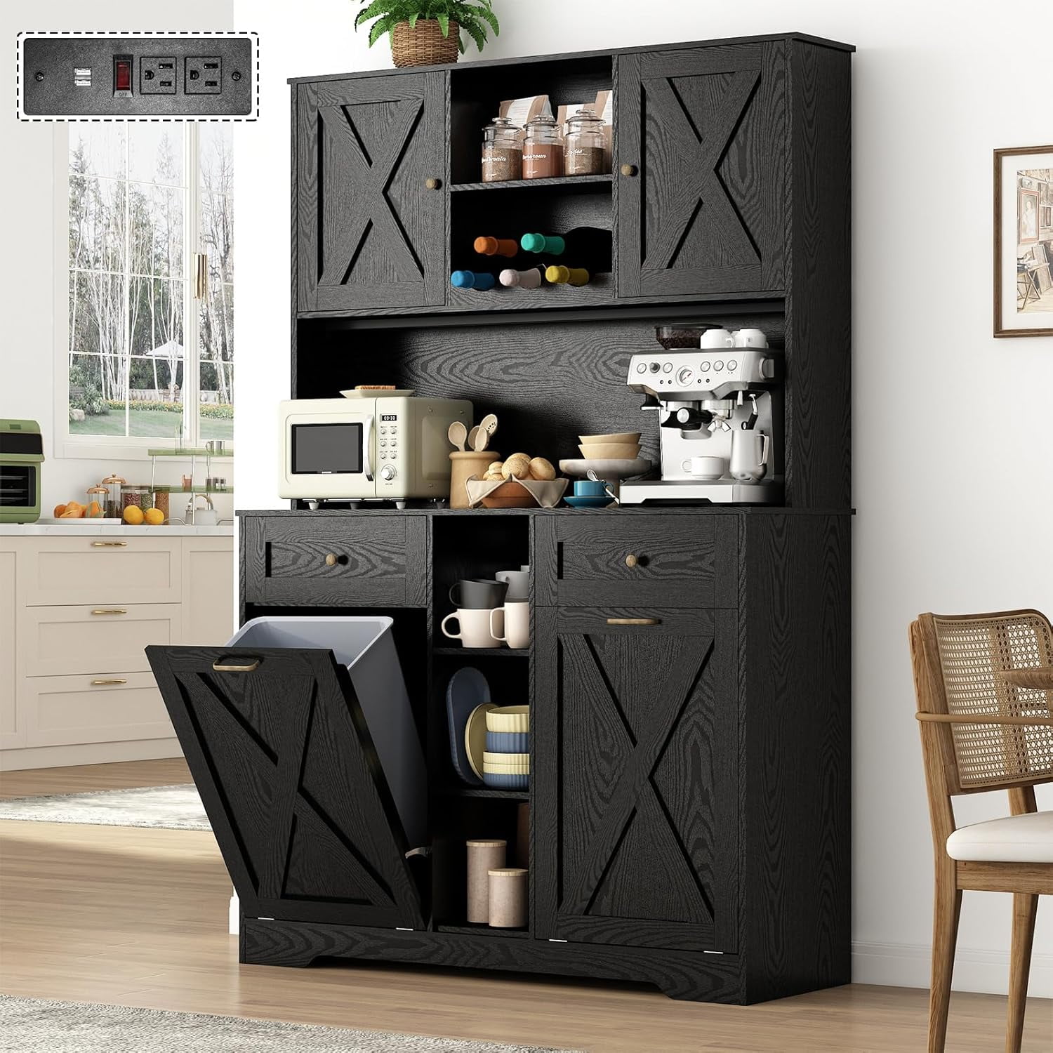 71" Tall 47"Wide Kitchen Pantry Storage Cabinet with Power Outlets ...