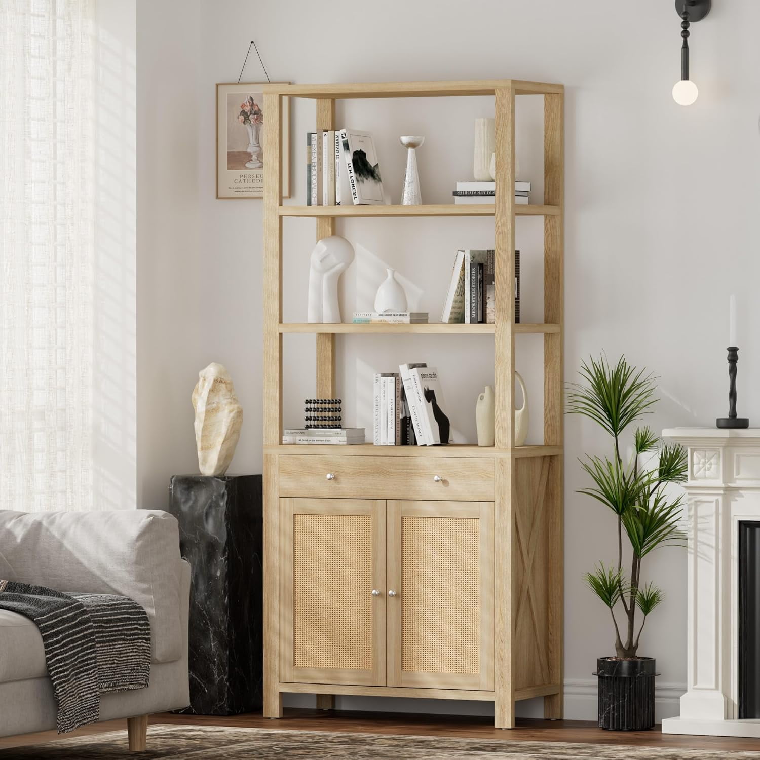 71" Tall 5-Tier Bookshelf with Storage, Bookcase with Doors & Drawers ...