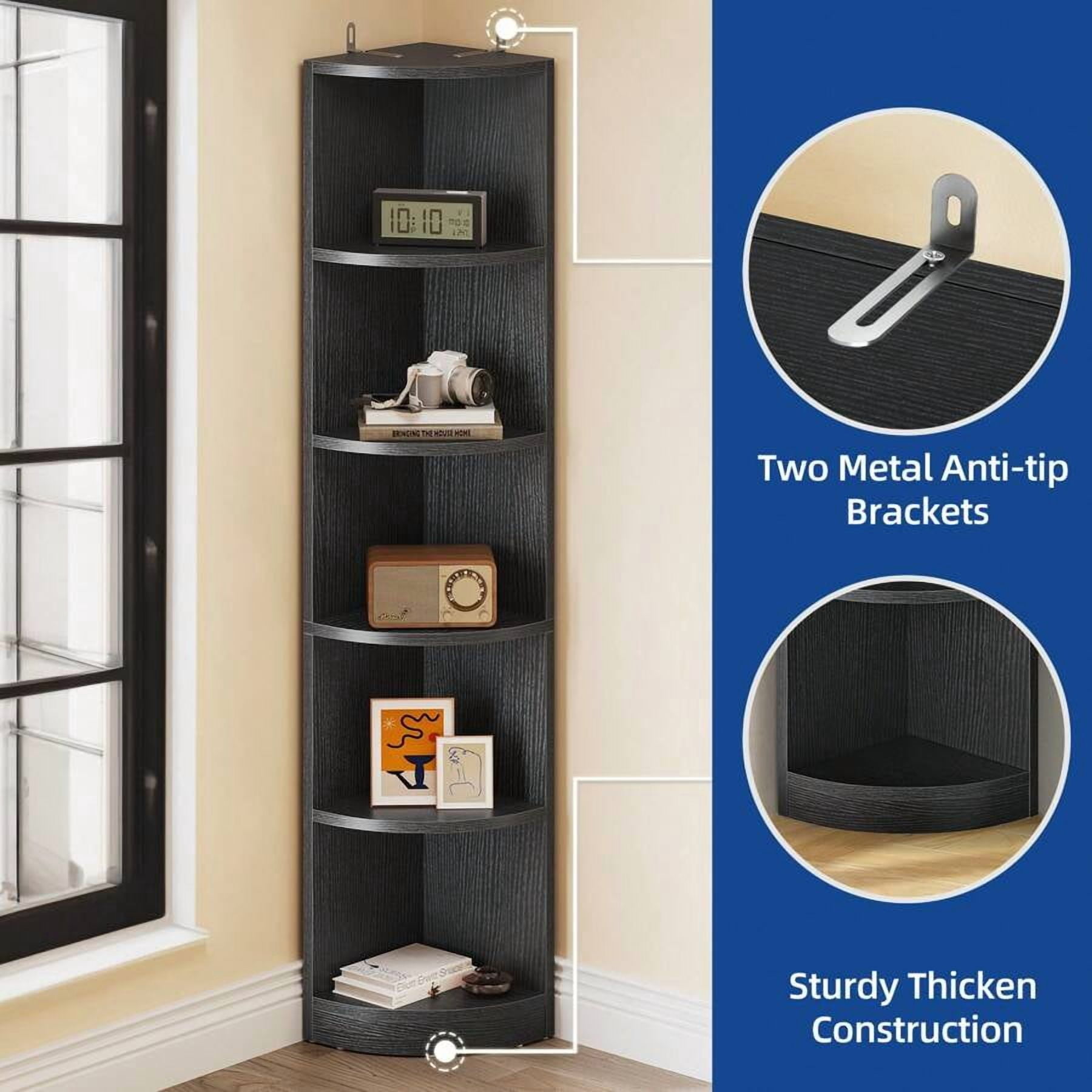 71" Tall 5-Tier Corner Shelf Bookcase Bookshelf With 5 Shelves Wooden ...