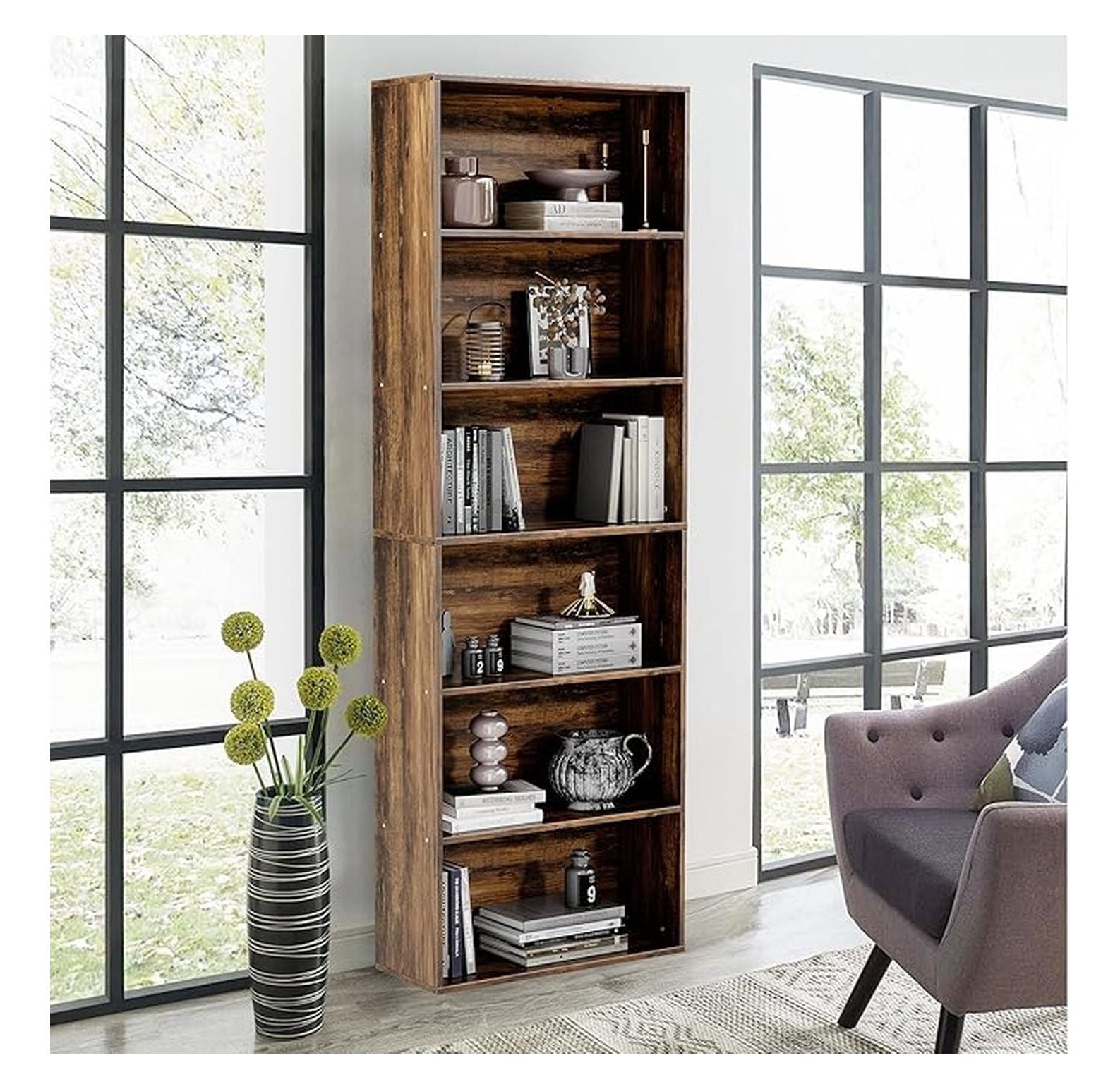 71" Tall 6-Tier Bookshelf, Large Open Display Bookcase with Ample ...