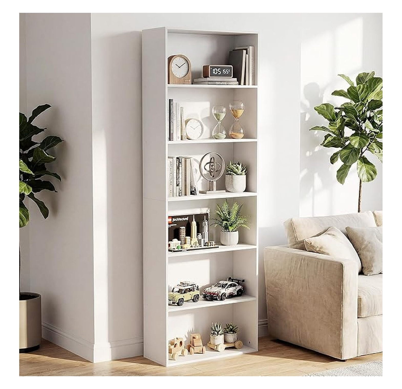 71" Tall 6-Tier Bookshelf, Large Open Display Bookcase with Ample ...