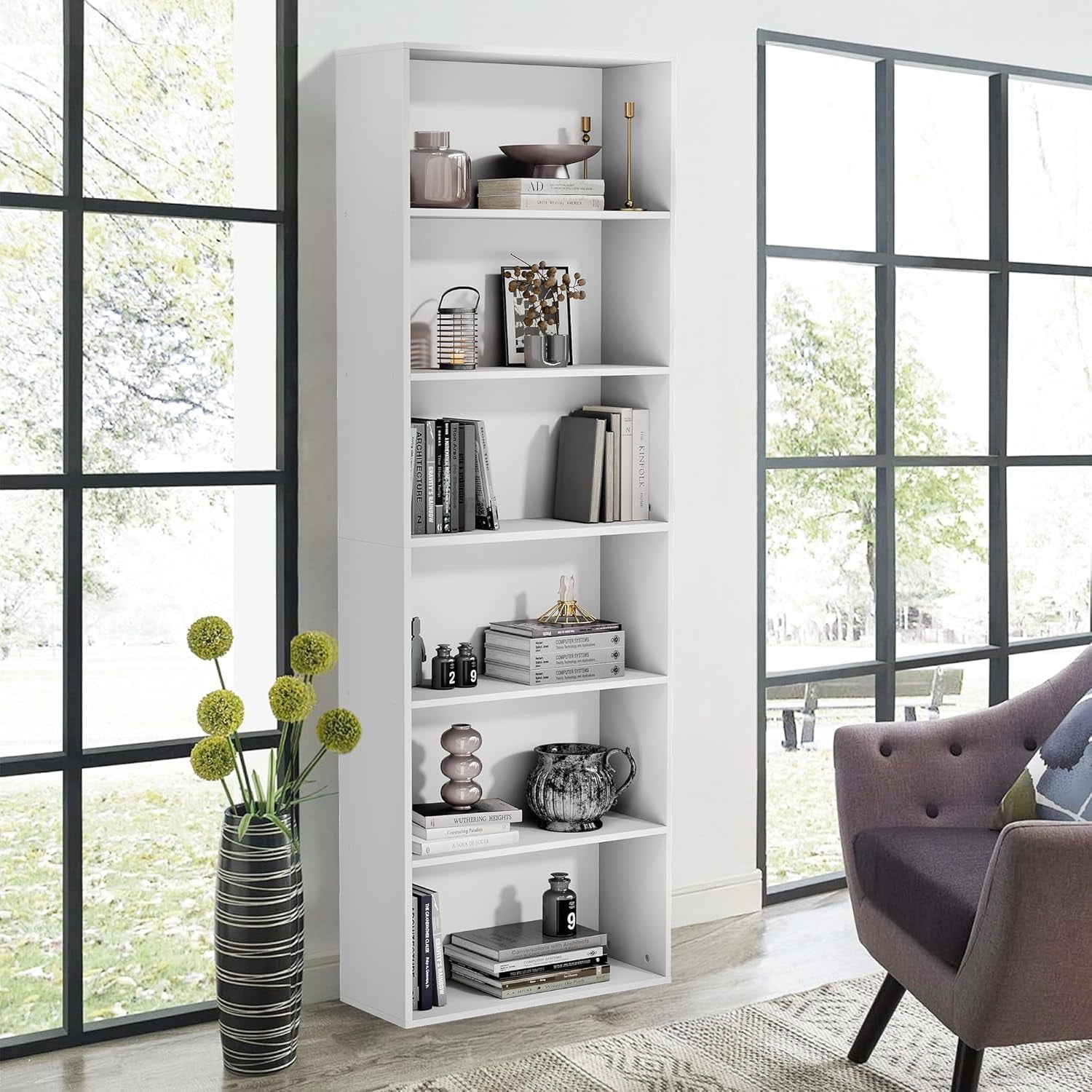 71" Tall 6-Tier Bookshelf, Large Open Display Bookcase with Ample ...