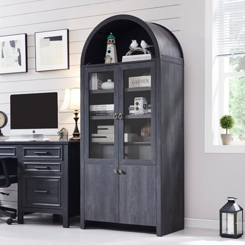 71” Tall Arched Bookshelf, Modern Farmhouse Bookcase w/ Open ...
