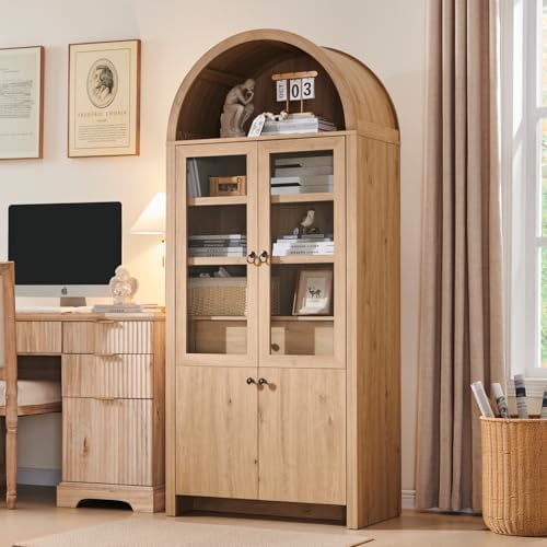 71” Tall Arched Bookshelf, Modern Farmhouse Bookcase w/ Open ...