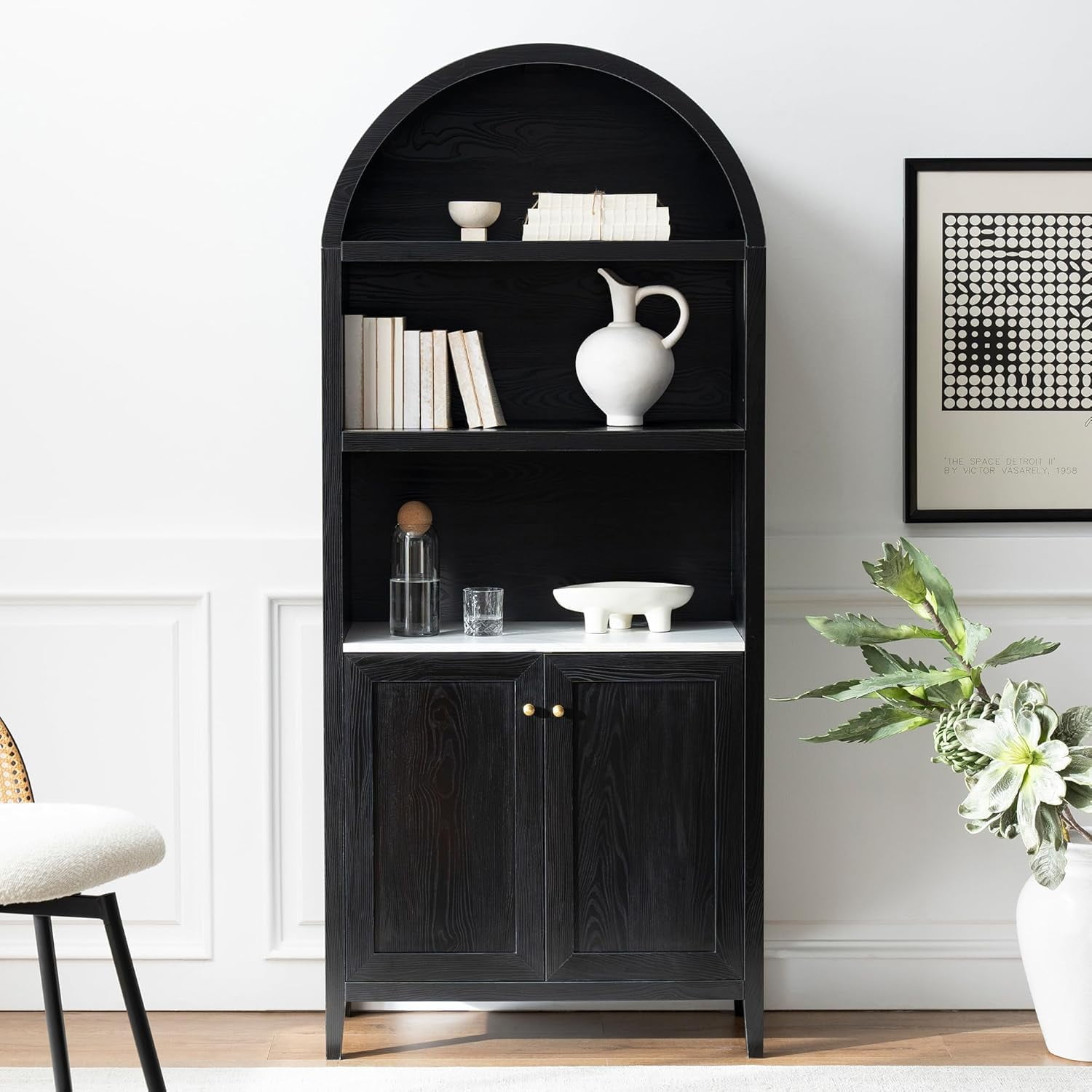 71" Tall Arched Cabinet, 5-Tier Arched Bookcase Storage Display Cabinet ...
