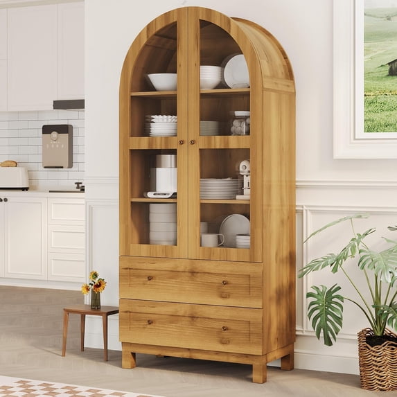 71" Tall Arched Kitchen Pantry Cabinet with Acrylic Glass Doors ...