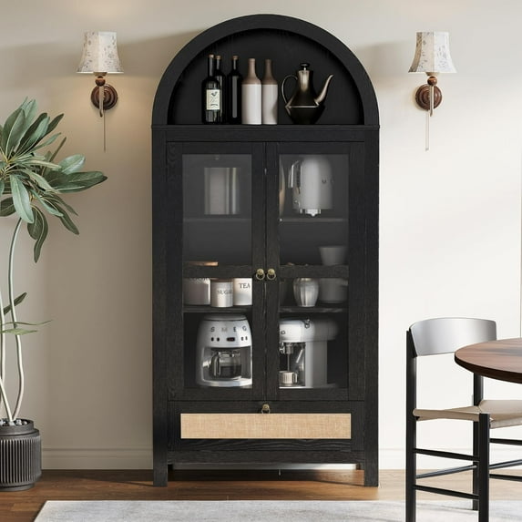 71” Tall Arched Kitchen Pantry Cabinet, Modern Farmhouse Hutch Storage ...