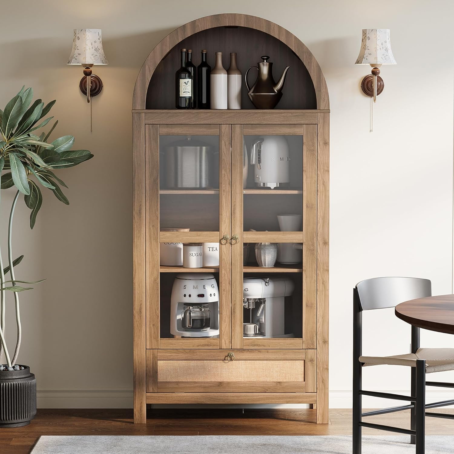 71” Tall Arched Kitchen Pantry Cabinet, Modern Farmhouse Hutch Storage ...