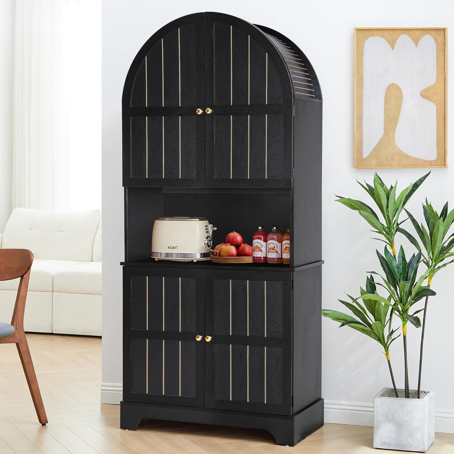 71" Tall Arched Kitchen Pantry,Freestanding Tall Pantry with Countertop ...