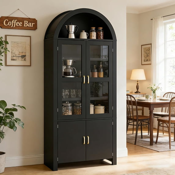 71" Tall Arched Kitchen Pantry, Modern Farmhouse Wood Kitchens Storage ...