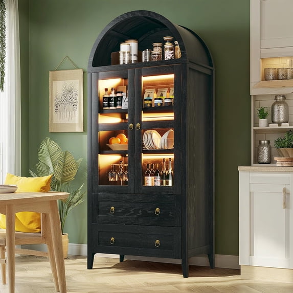 71" Tall Arched Kitchen Pantry, Pantry Cabinet with LED Lights, Kitchen ...