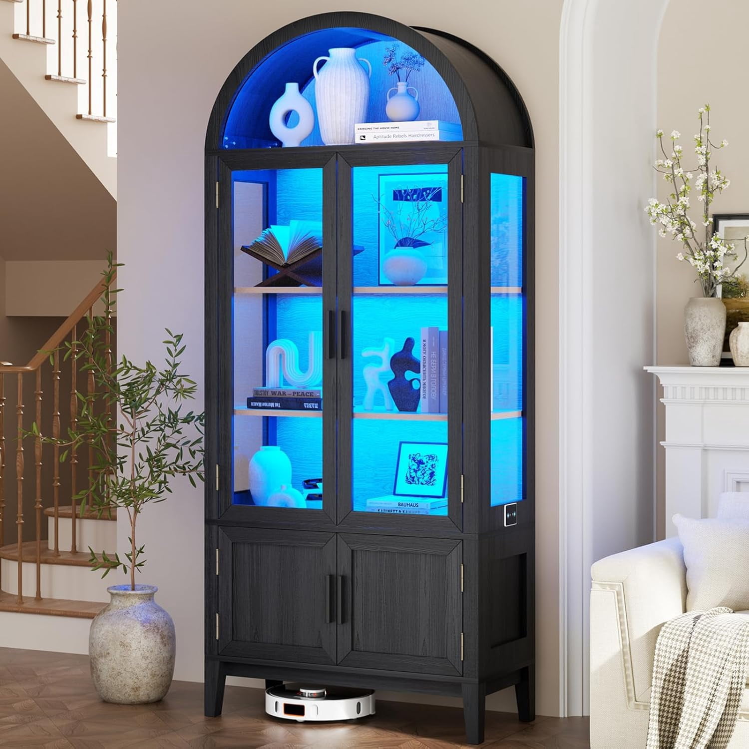 71" Tall Arched Pantry Cabinet, 5-Tier Kitchen Storage Cabinet with ...
