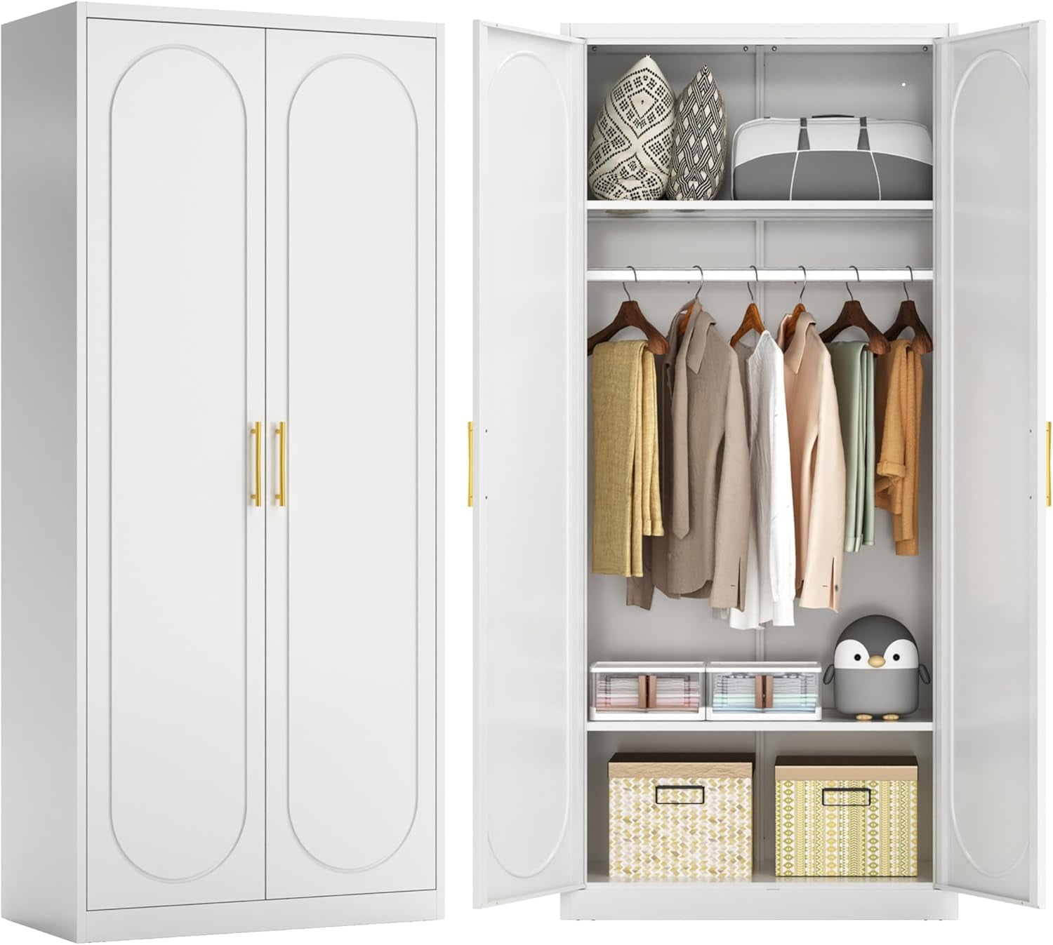 71" Tall Armoire Wardrobe Closet with 2 Doors, Metal Wardrobe Cabinet ...