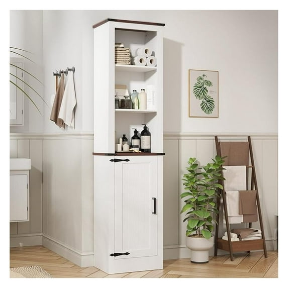 71" Tall Bathroom Storage Cabinet, Farmhouse Storage Cabinet with ...