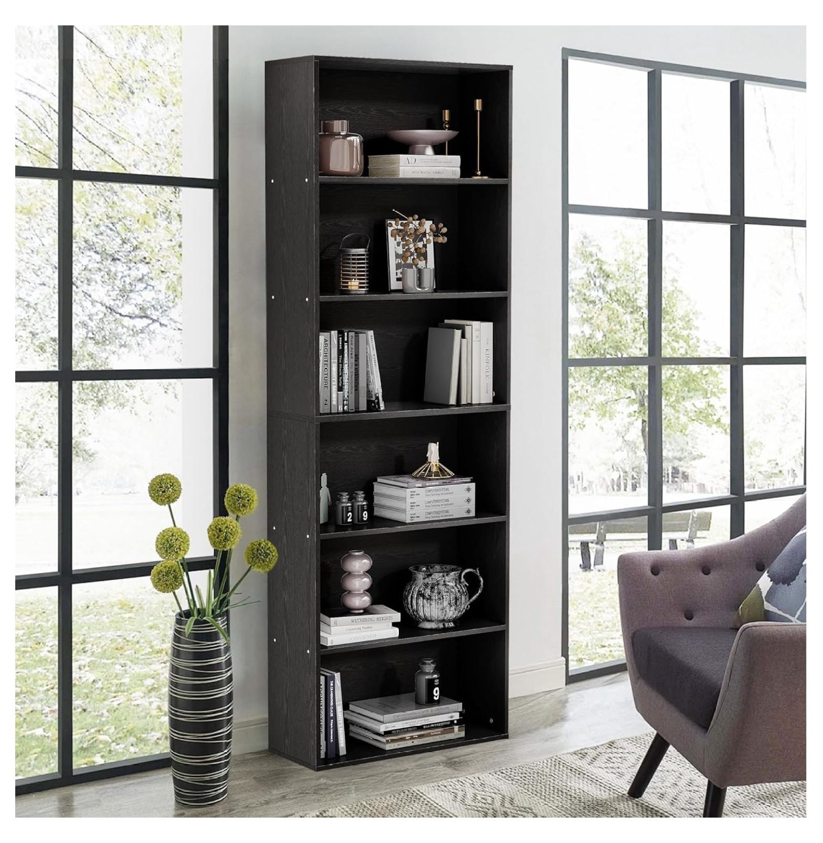 71" Tall Bookcase, 6-Tier Open Display Storage Shelves, Floor Standing ...