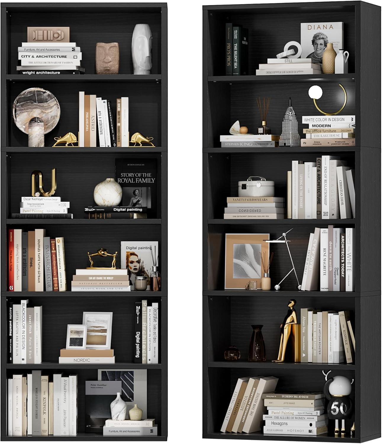 71" Tall Bookcase Bookshelves, 6 Tier Floor Standing Bookcases Open ...