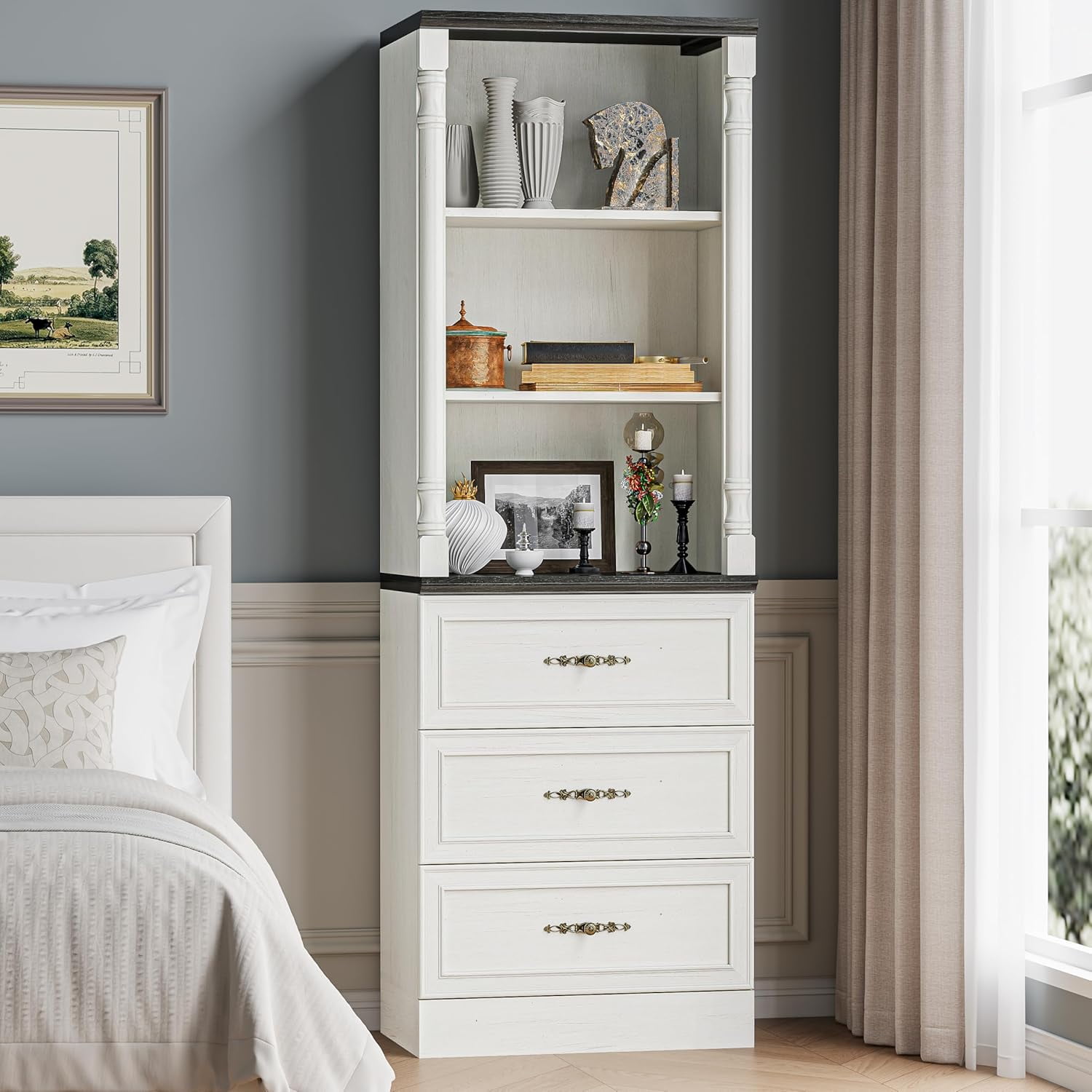 71'' Tall Bookshelf with 3 Drawers, Bookcase Storage Cabinets with 3 ...