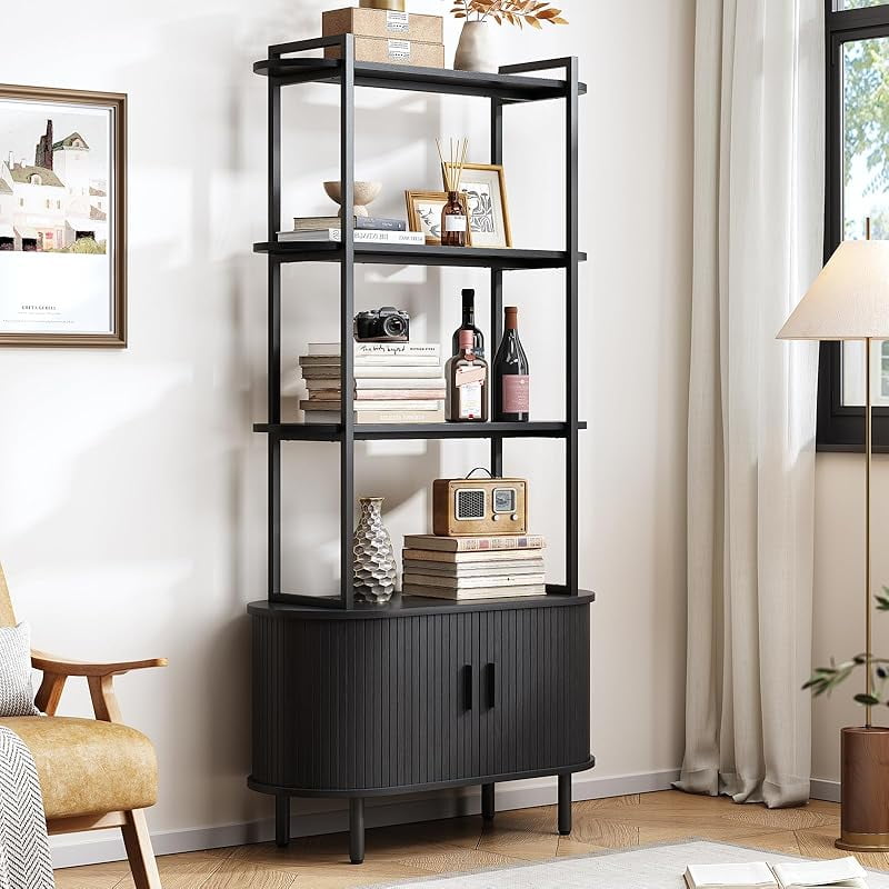 71" Tall Bookshelf, 4-Tier Book Shelf with Storage Cabinet, Modern ...