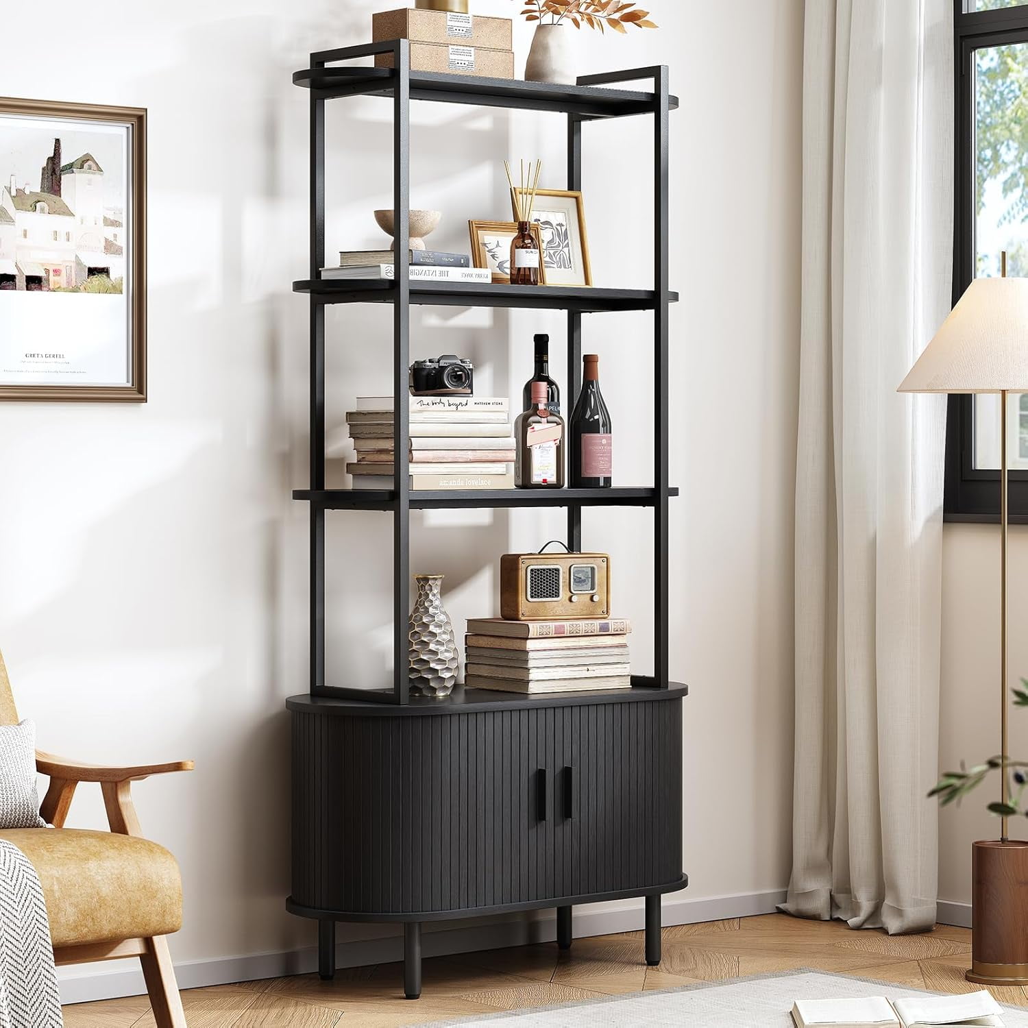 71" Tall Bookshelf, 4-Tier Book Shelf with Storage Cabinet, Modern ...