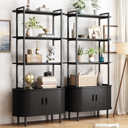71" Tall Bookshelf, 4-Tier Book Shelf with Storage Cabinet, Modern ...