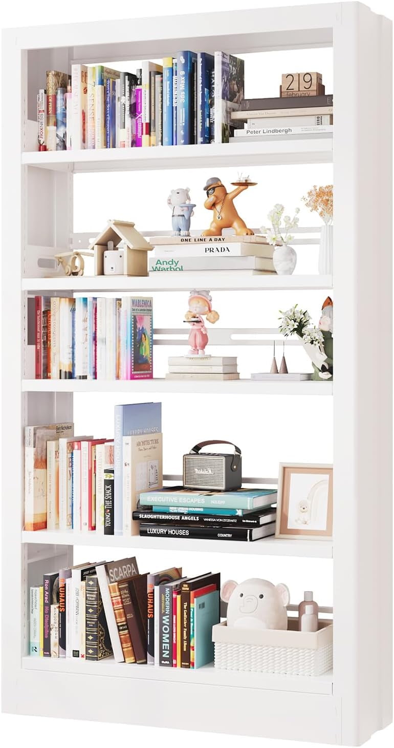 71" Tall Bookshelf 5 Tier Metal Bookshelf with Adjustable Storage ...