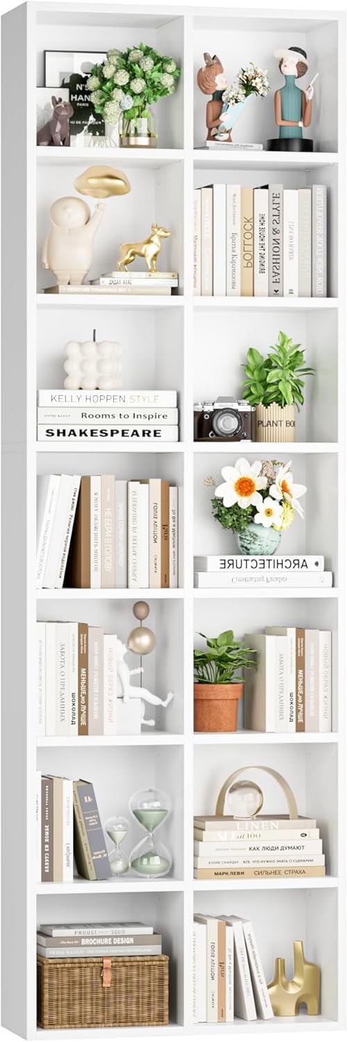 71'' Tall Bookshelf, Double Wide Media Tower Rack CD DVD Rack Display ...