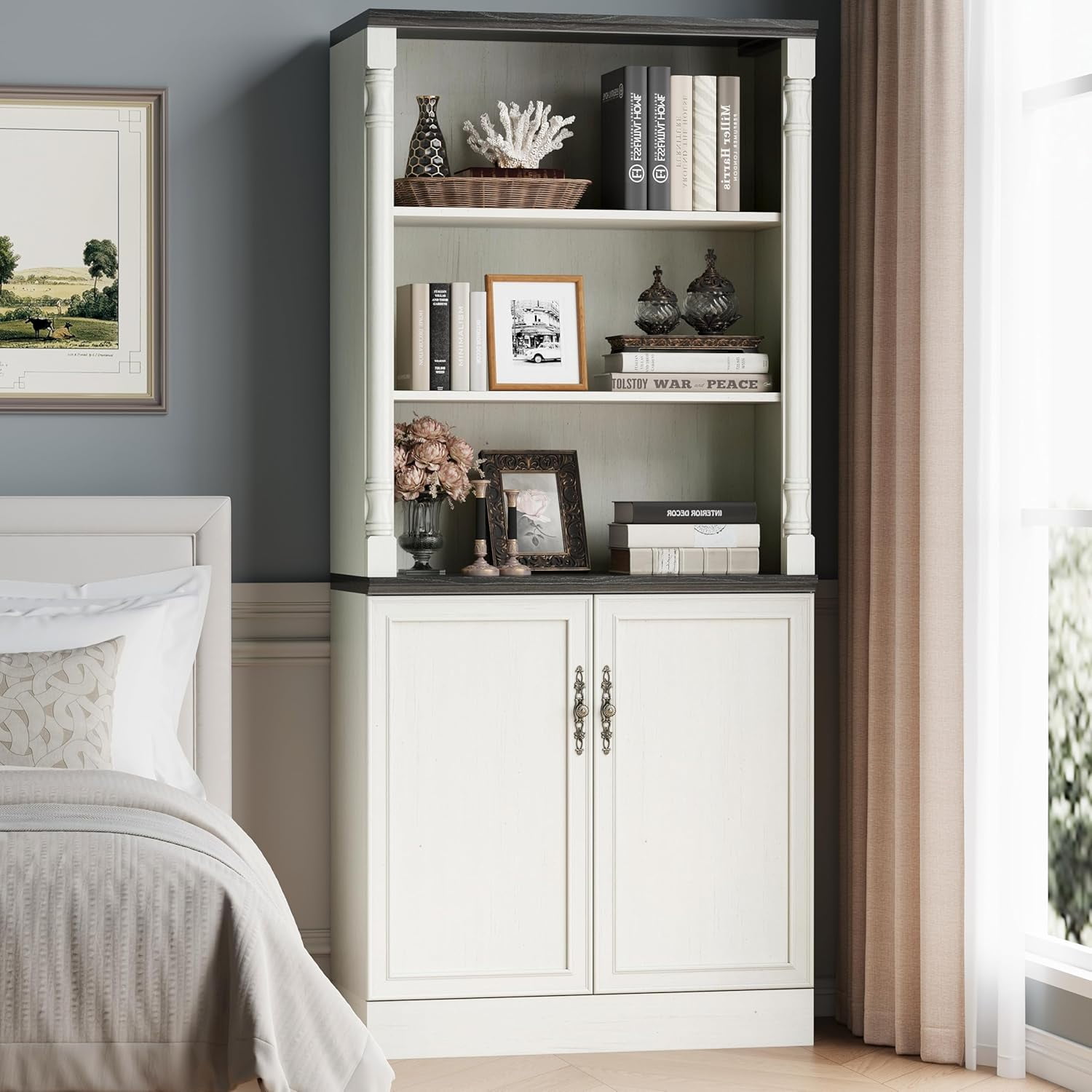 71" Tall Bookshelf with Storage Cabinet, Wood Bookcase with Doors & 3 ...