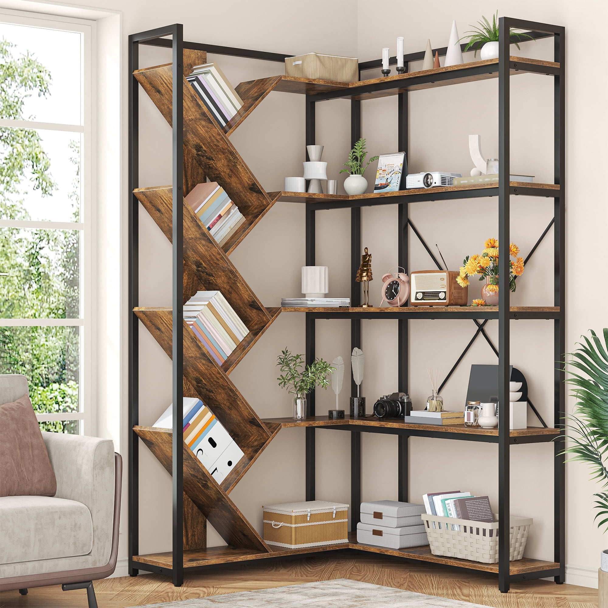 ModFurne Corner Bookcase Modern Industrial 71