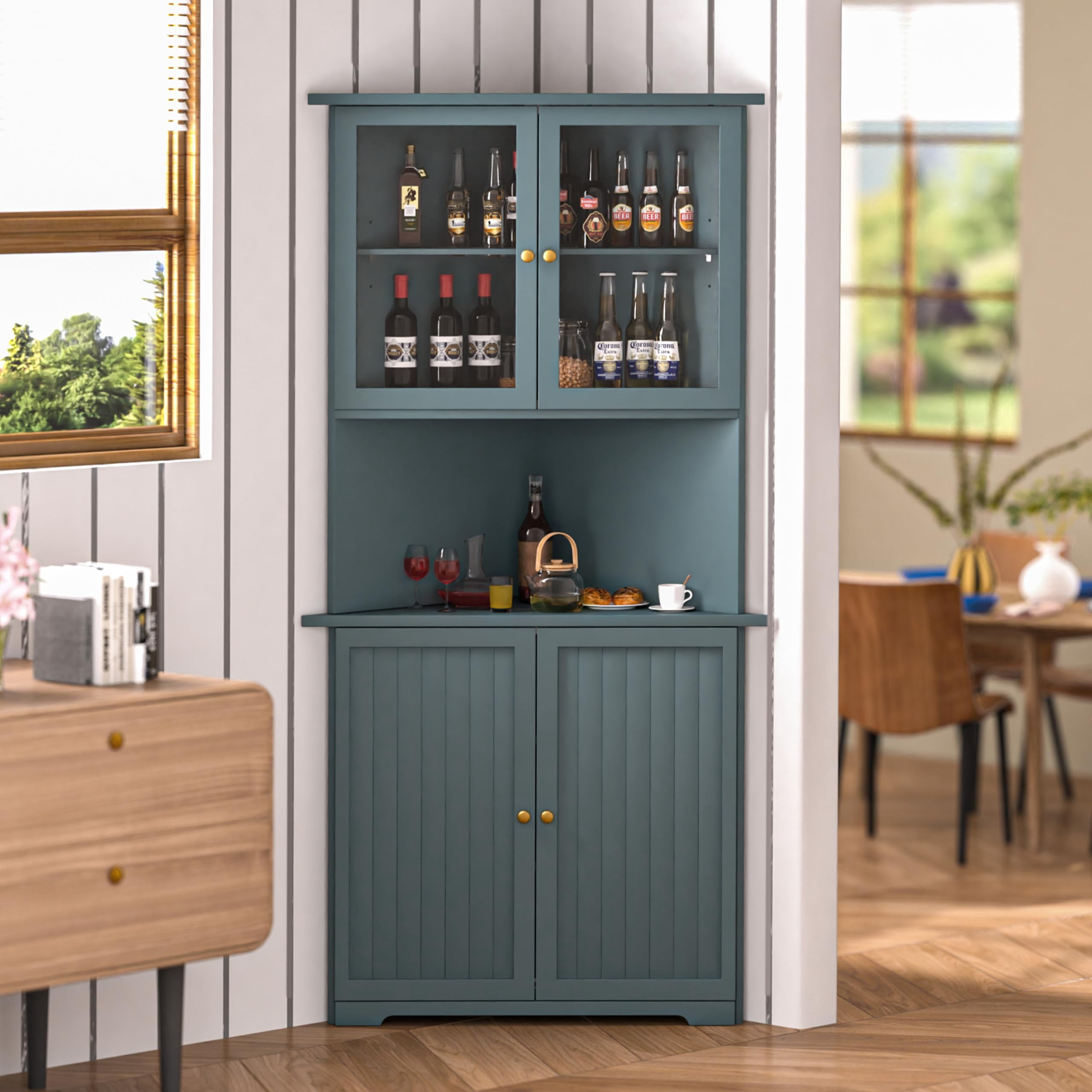 71'' Tall Corner Cabinet, Freestanding Corner Storage Hutch with Doors ...