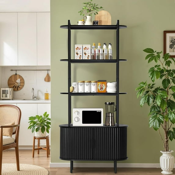 71" Tall Fluted Bookshelf, 4 Tiers Wooden Display Book Shelf Case w ...