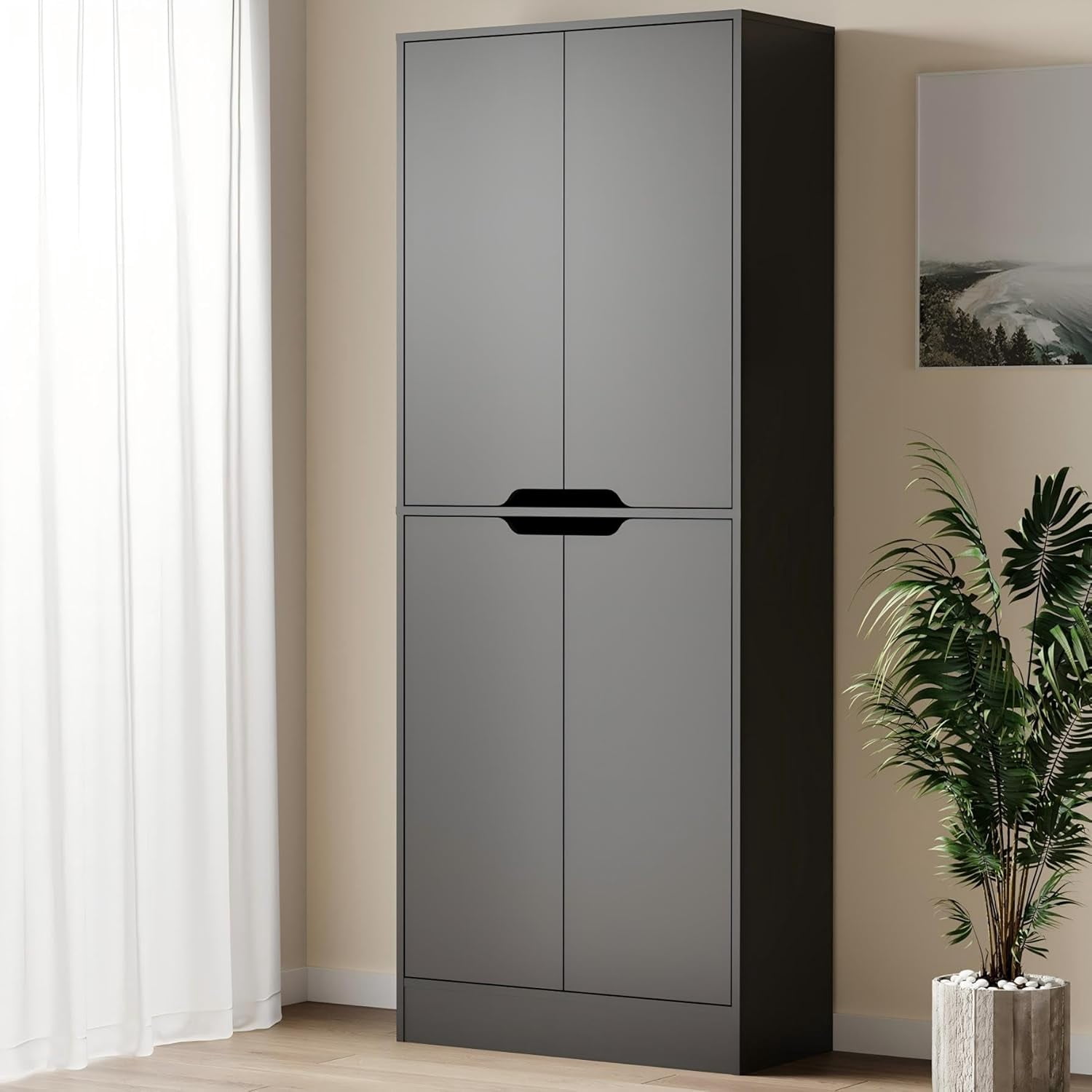 71" Tall Freestanding Pantry Storage Cabinet, 4 Doors Larder Cupboard ...