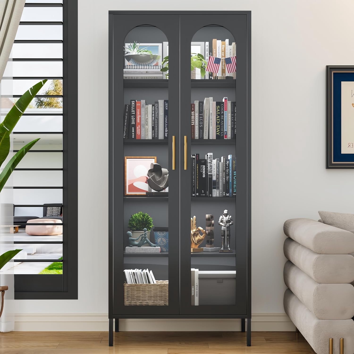 71" Tall Glass Display Cabinet, Curio Cabinet with Glass Doors, Metal ...