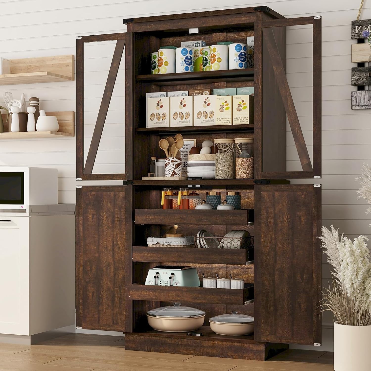 71" Tall Kitchen Pantry Cabinet with 3 Pack Pull Out Drawers for ...