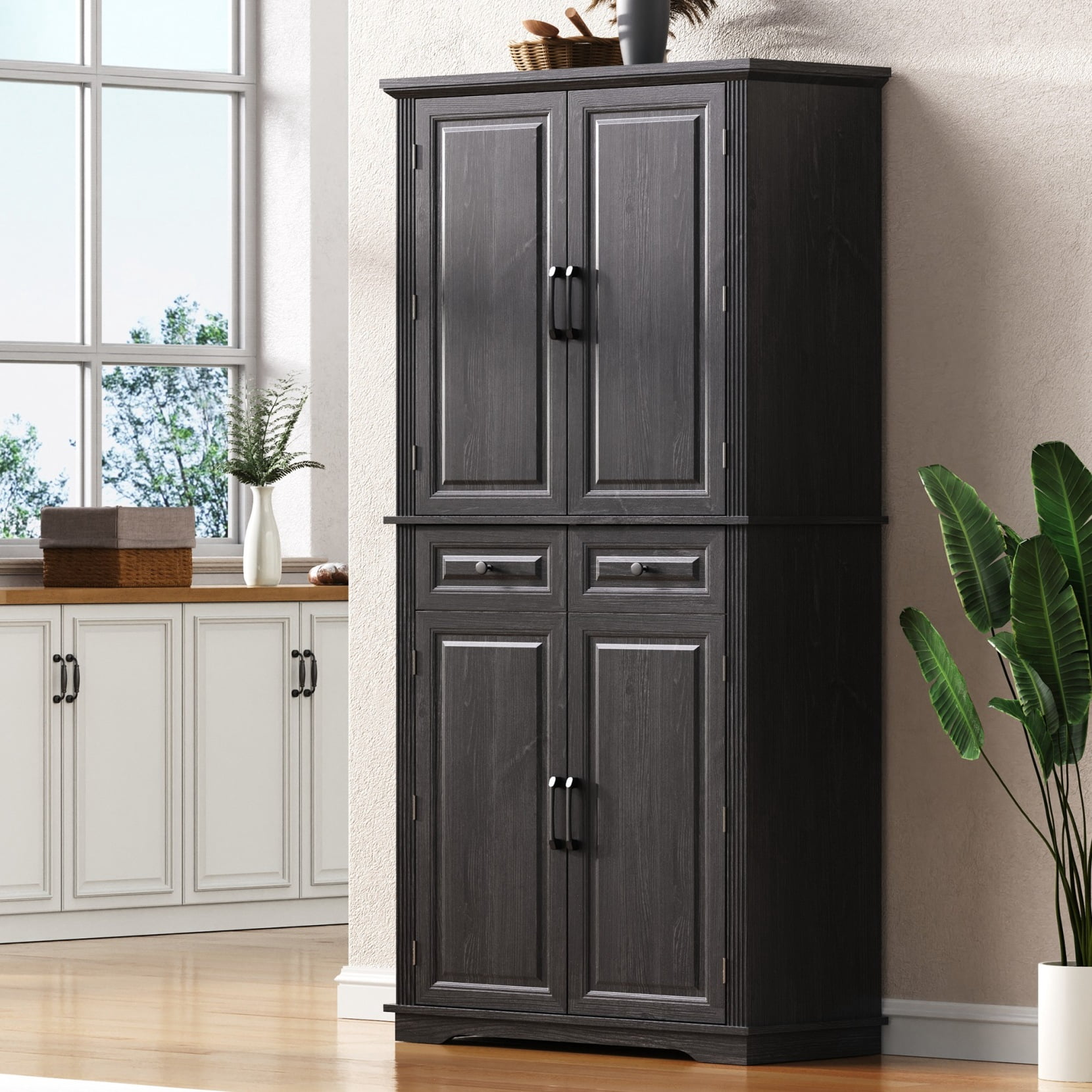 71" Tall Kitchen Pantry Cabinet with 3 Pull Out Cabinet Organizers ...