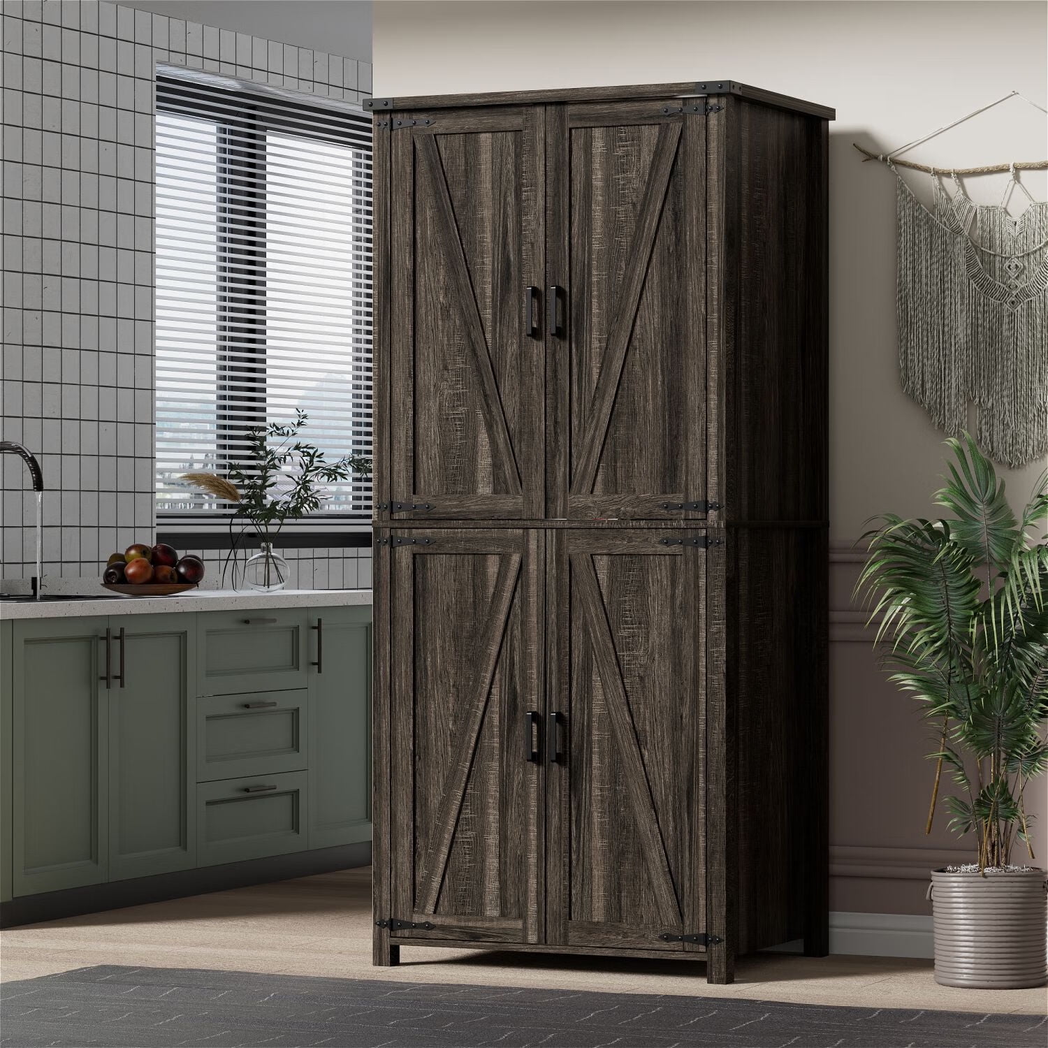 71" Tall Kitchen Pantry Cabinet, PAKASEPT Farmhouse Food Storage ...