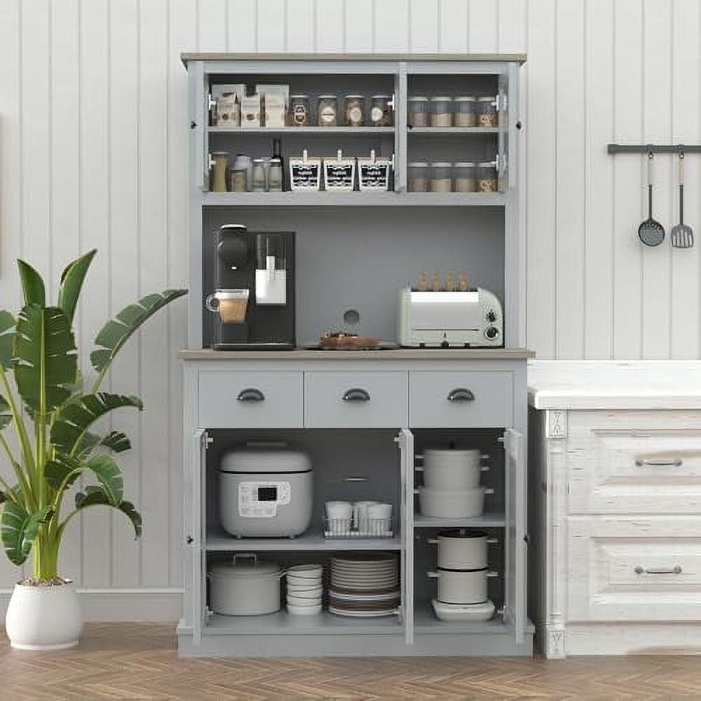 71" Tall Kitchen Pantry Storage Cabinet with Microwave Shelf ...